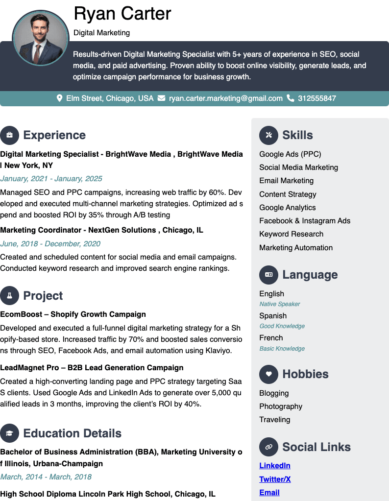 Free Resume Builder | AI Resume & CV Maker · Resumeily